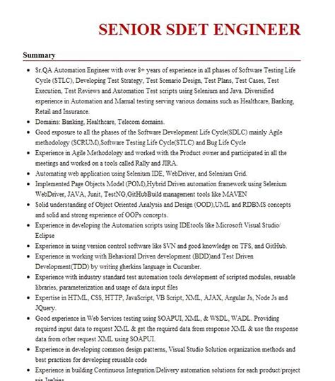 Senior Sdet Engineer Resume Example