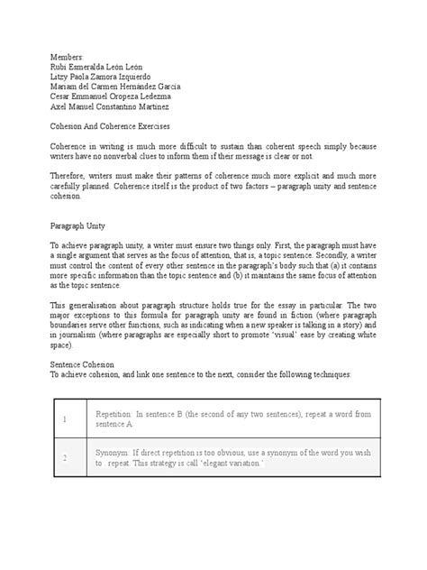Cohesion And Coherence Exercises Download Free Pdf Word Sentence Linguistics
