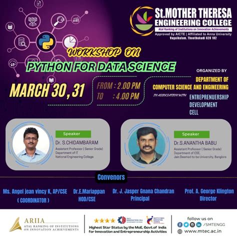 Stmother Theresa Engineering College On Linkedin Workshop Python Datascience