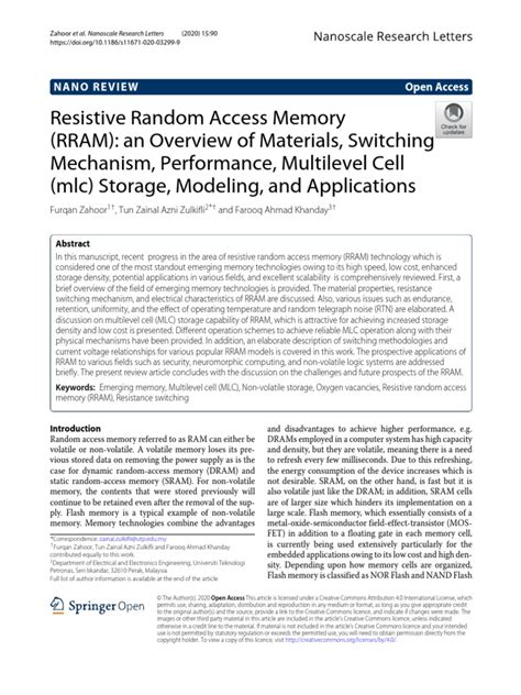 Resistive Random Access Memory Pdf Computer Memory Flash Memory