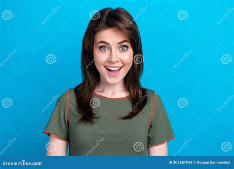 Photo Of Impressed Cheerful Lady Open Mouth Toothy Smile Cant Believe