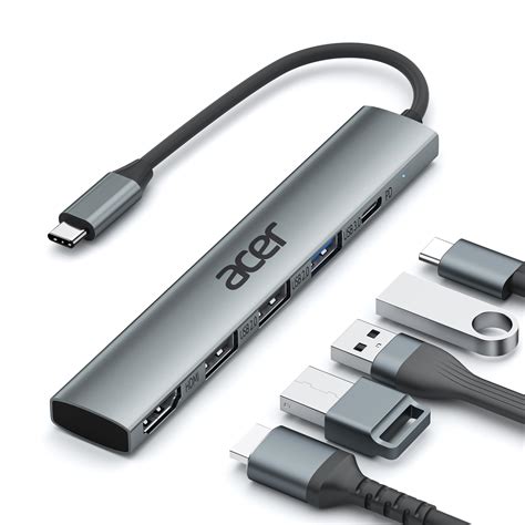 Acer 5 In 1 USB C Hub With 4K HDMI 100W Power Delivery 3 USB A Data Ports USB C To HDMI