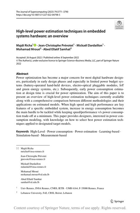 High Level Power Estimation Techniques In Embedded Systems Hardware An Overview Request Pdf