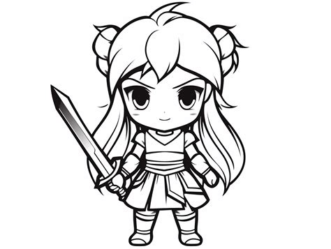 Inspiring Anime Girl Warrior Coloring Page Coloring Page