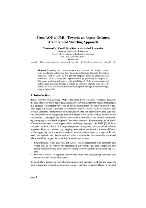 Pdf From Aop To Uml Towards An Aspect Oriented Architectural Modeling Approach