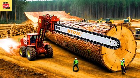 Extreme Dangerous Fastest Big Chainsaw Cutting Tree Machines Monster Stump Removal Excavator