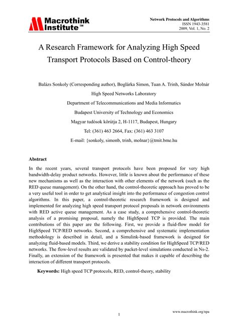 Pdf A Research Framework For Analyzing High Speed Transport Protocols Based On Control Theory