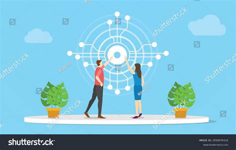 Touch Screen Technology Concept Man Woman Stock Vector Royalty Free Shutterstock