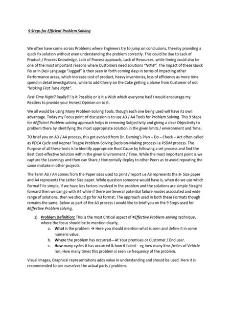 9 Steps For Efficient Problem Solving Pdf Cognition Systems Science