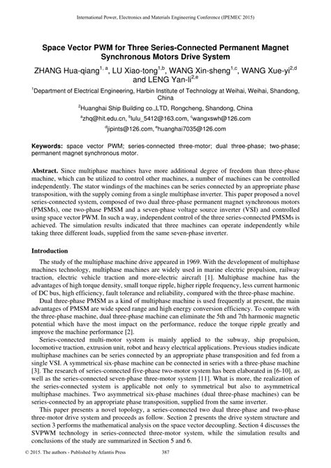 Pdf Space Vector Pwm For Three Series Connected Permanent Magnet