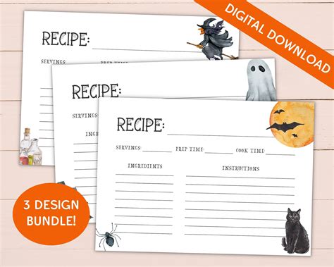 Printable Halloween Recipe Card Bundle Editable Recipe Card Template