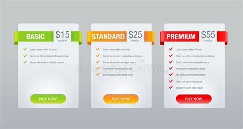 Tariff Comparsion Tables Web Ui Template Stock Vector Illustration Of Cost Offer 195865201