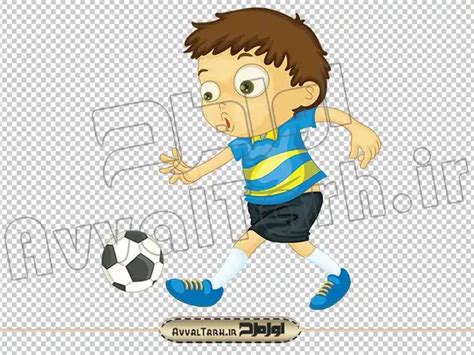 تصویر کارتونی پسر بچه و توپ فوتبال