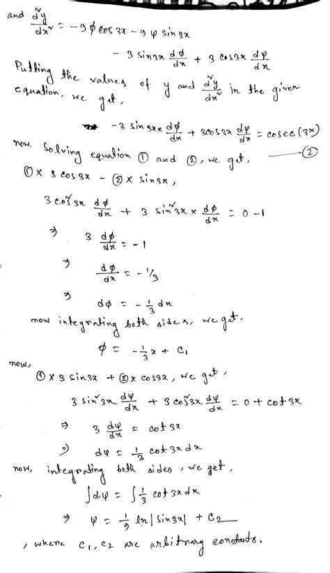 Solved Solve The Equation 4y36ycsc3x Using Variation Of