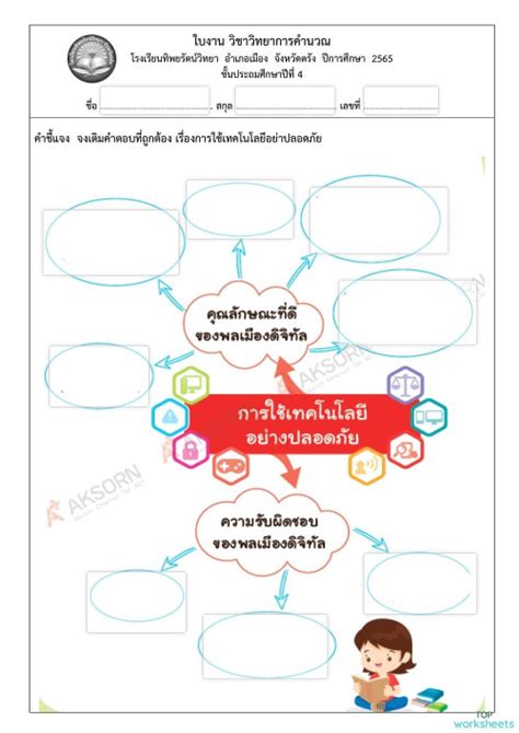 ใบงาน วิทยาการคำนวณ ป 4 ใช้เทคโนโลยีปลอดภัย ใบงานเชิงโต้ตอบ Topworksheets
