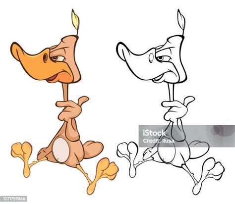 당신을 위해 귀여운 만화 캐릭터 새의 벡터 일러스트 와 컴퓨터 게임 색칠 공부 거위 새에 대한 스톡 벡터 아트 및 기타 이미지