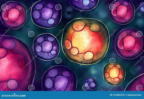 Human Cells Under Microscope Generative Ai Illustration Stock