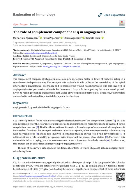 Pdf The Role Of Complement Component C1q In Angiogenesis
