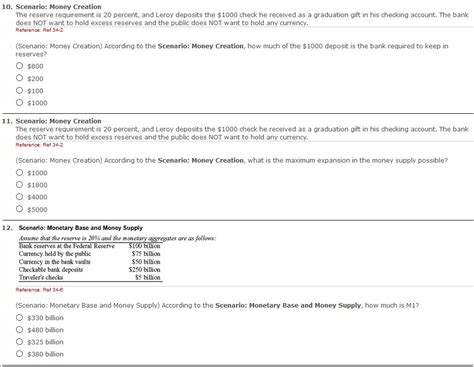 Solved 13 Scenario Monetary Base And Money Supply Assume Chegg Com