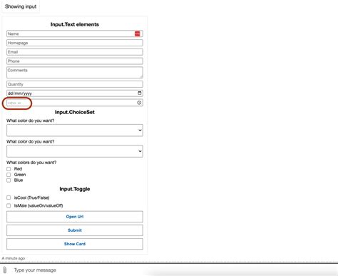 Visual Requirements Bot Framework Web Chat Adaptive Card Inputs Place Holder Value Is