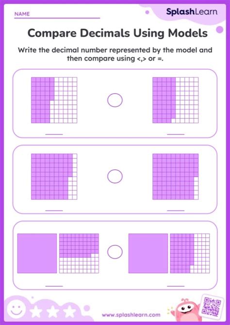 Compare Hundredths Using Decimal Grid — Printable Math Worksheet