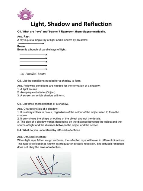 Light Shadow And Reflection Pdf Shadow Reflection Physics