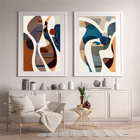 Mid Century Art Set Abstract Geometric Colorful Round Shapes Print