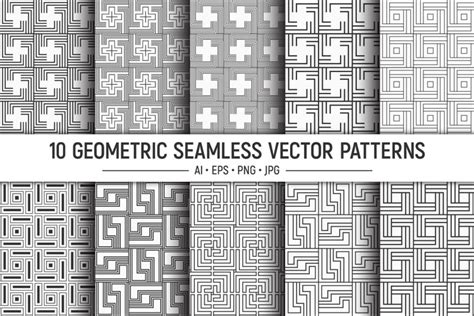 10 Geometric Tiles Seamless Vector Patterns