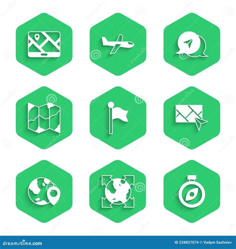 Set Location Marker World Globe With Compass Compass City Map