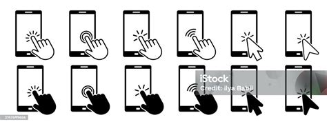 Hand Cursor Click Symbol With Phone Cursor Iconsclickable Cursor Icons Clicking Hand Pointing