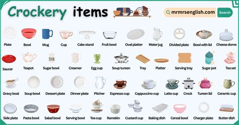 Crockery Items Names In English With Their Pictures Mr Mrs English