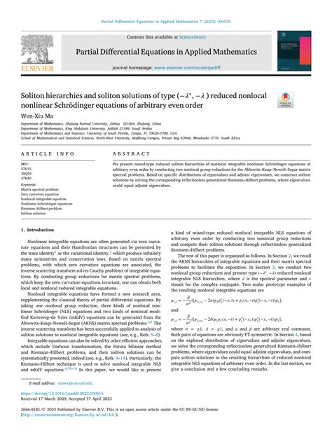 Pdf Soliton Hierarchies And Soliton Solutions Of Type − λ ∗ − λ