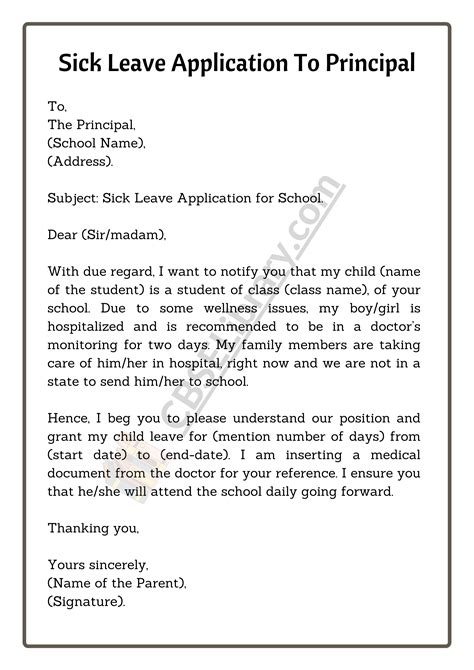 Sick Leave Application Format For School College Andu00a0Office Tips