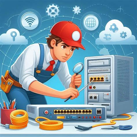 Illustration Of A Network Technician Inspecting A Router Premium Ai Generated Vector
