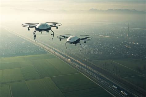 Automated Drones Controlled By Ai Flying Over Urban And Agricultural Landscapes For Deliveries