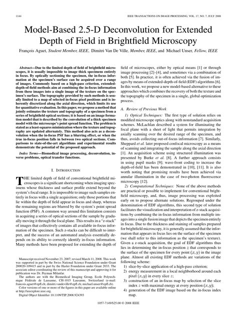 Pdf Model Based 2 5 D Deconvolution For Extended Depth Of Field In Brightfield Microscopy