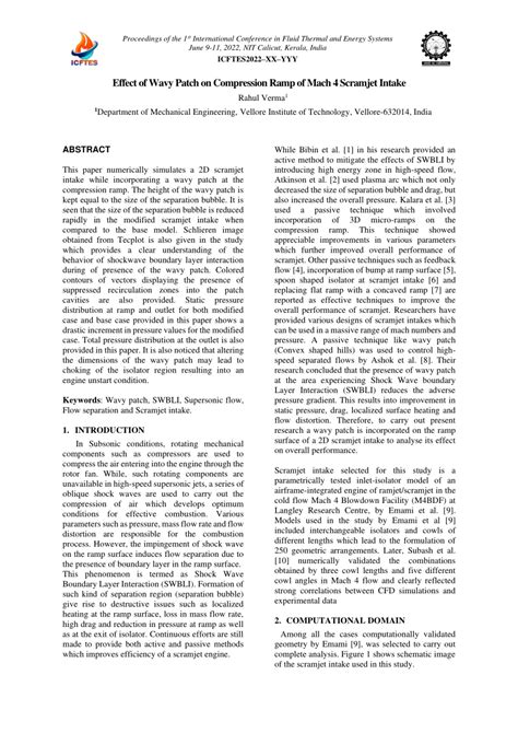 Pdf Effect Of Wavy Patch On Compression Ramp Of Mach 4 Scramjet Intake