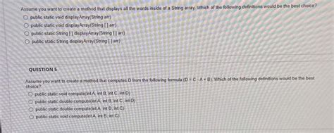 Solved Assume You Want To Create A Method That Displays All