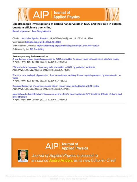 Pdf Spectroscopic Investigations Of Dark Si Nanocrystals In Sio2 And Their Role In External