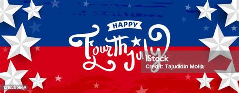 7월 4일 해피 미국 미국 사용자 정의 핸드 레터링 빨간색과 파란색 수채화에 리본이 달린 타이포그래피 디자인 3d 별이 있는 그런지 배경 브로셔 포스터 또는 배너용 프로모션