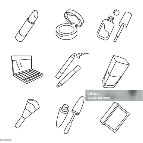 Cosmetics Vector Illustration Make Up Objects Outline Style Stock
