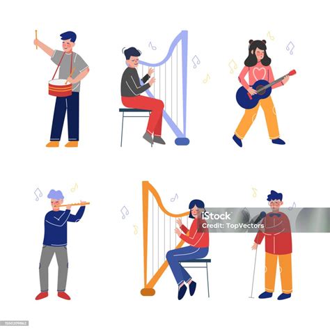 재능 있는 음악가 캐릭터 벡터 세트로 악기를 연주하는 십대 소년과 소녀 Classical Concert에 대한 스톡 벡터 아트 및 기타 이미지 Classical