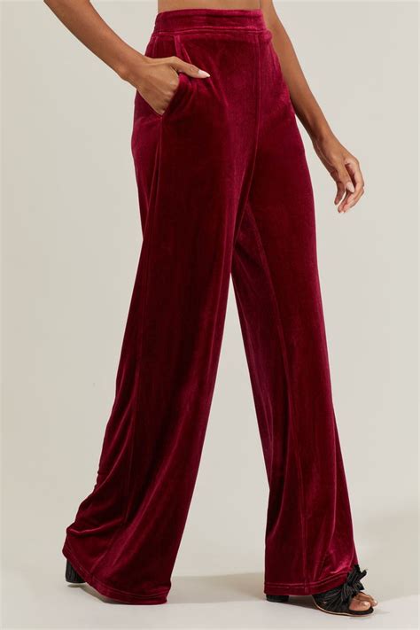 Lulu Velvet Wide Pants Cherry S Wide Leg Velvet Trousers Chic
