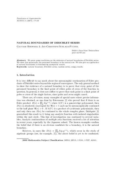 Pdf Natural Boundaries Of Dirichlet Series