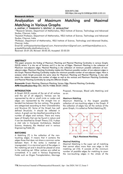 Pdf Analyzation Of Maximum Matching And Maximal Matching In Various