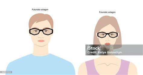 미래형 옥타곤 프레임 안경은 여성과 남성의 플랫 캐릭터 패션 액세서리 일러스트레이션입니다 선글라스 전면 View 개인 장식품에