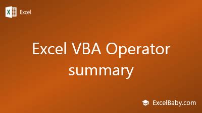 Excel VBA Operator Summary ExcelBaby
