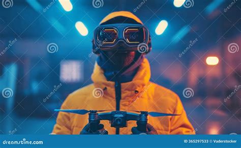 Fpv Drone With Goggles Vector Quadcopter Concept Outline Icon 300623447