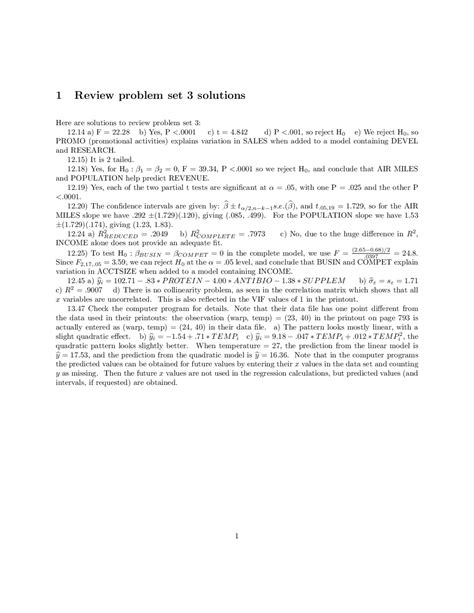 Solutions Of Review Problems Set 3 Statistical Analysis Stat 401 Docsity