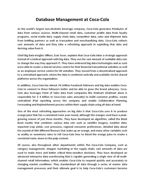 Database Management Powers Coca Colas Data Driven Strategy Pdf Databases Information